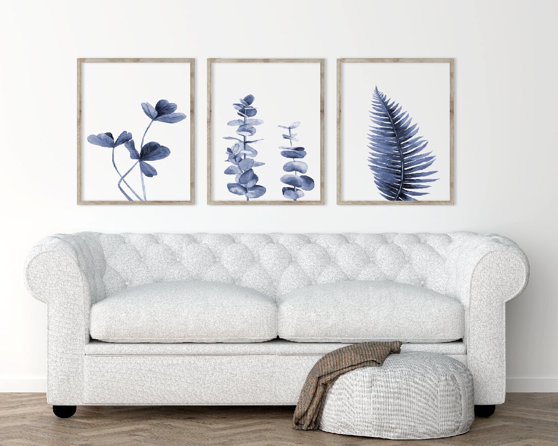 Navy Blue Clover Eucalyptus and Fern Poster/prints Set of 3 - Etsy