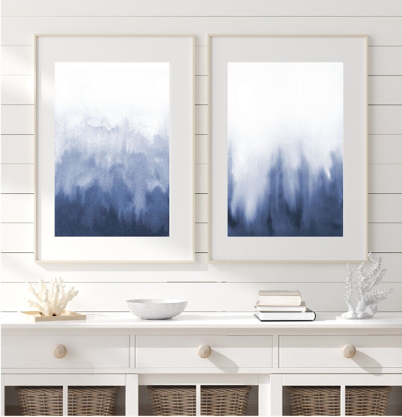 Navy Abstract wall Art Prints Set of 2 Navy Wall Art | Etsy