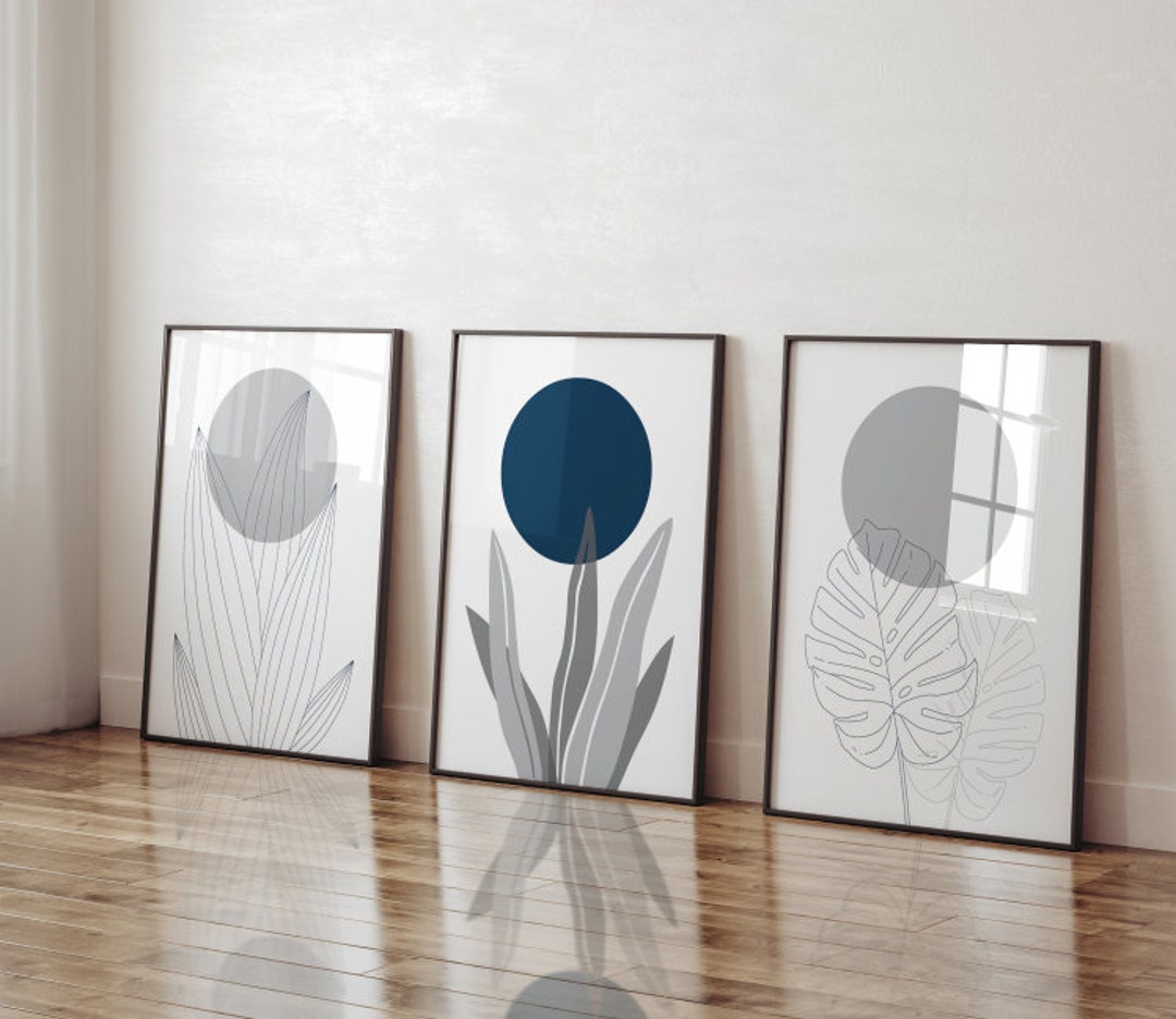 Navy/grey Botanical Print Set | Botanical Wall Art | Home Decor | Navy ...