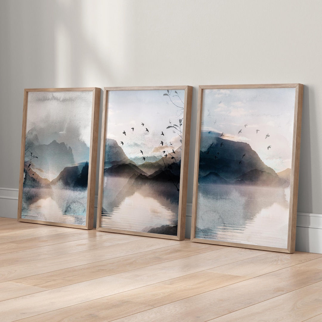 Watercolour Landscape Prints, Blue Lounge Prints, Navy Blue Bedroom ...