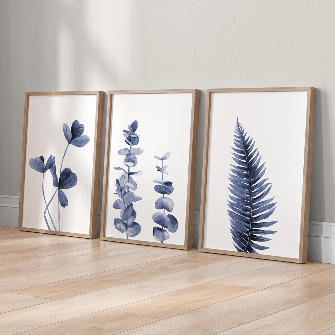 Navy Eucalyptus Clover Prints - Botanical Wall Art Set of 3 - Etsy
