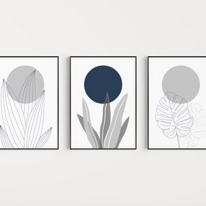 Navy/grey Botanical Print Set | Botanical Wall Art | Home Decor | Navy ...