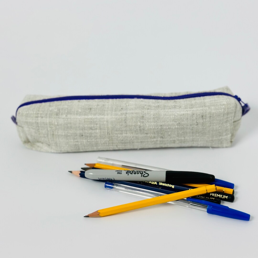 Extra Long Slim Pencil Case Light Grey With Purple Zip - Etsy