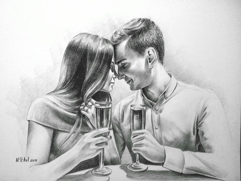 Hand Drawn Portrait Portrait From Photo Family Hand Drawn | Etsy