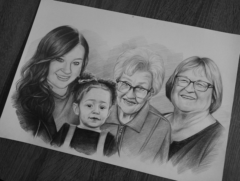 Family Portrait Hand Drawn Family Portrait Family Gift - Etsy