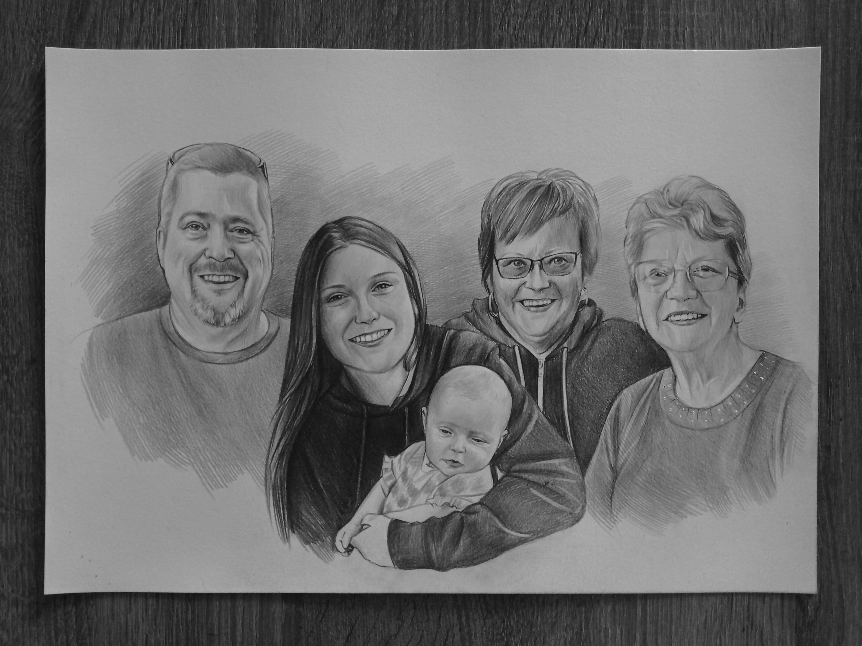 Family Portrait Hand Drawn Family Portrait Family Gift - Etsy