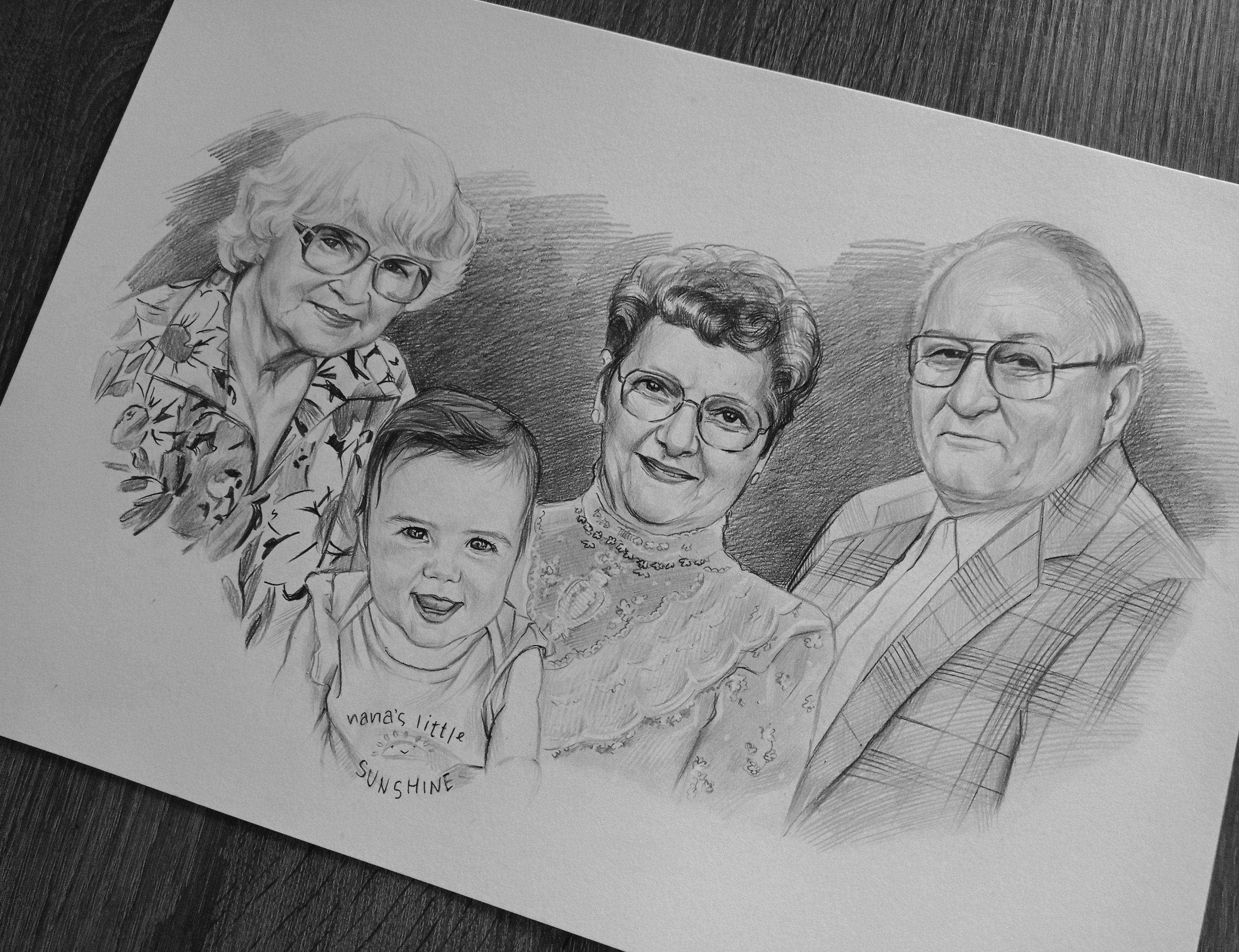 Family Portrait Hand Drawn Family Portrait Family Gift - Etsy