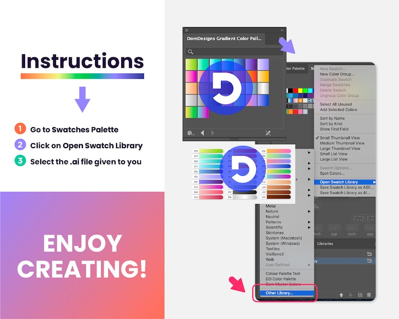 Adobe Illustrator - Gradient Color Palette Swatches DOWNLOAD - Etsy Canada