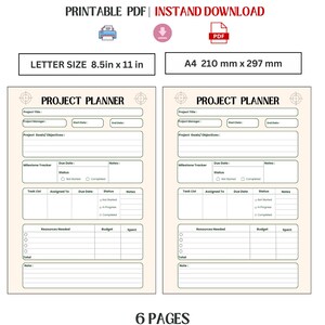 Project Planner Printable Template, Project Planning A4, Project ...