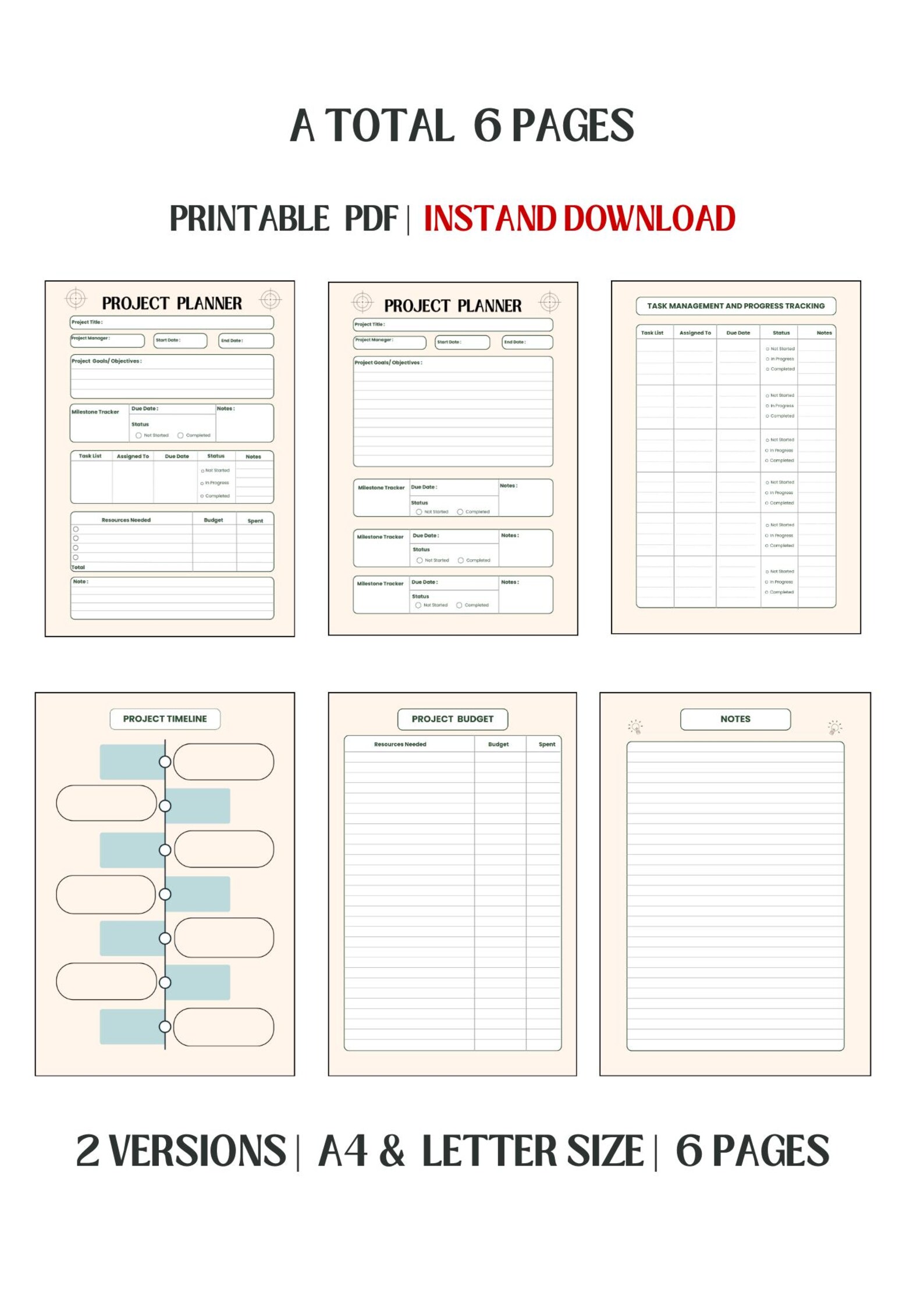 Project Planner Printable Template, Project Planning A4, Project ...