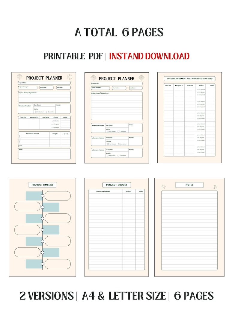 Project Planner Printable Template, Project Planning A4, Project ...