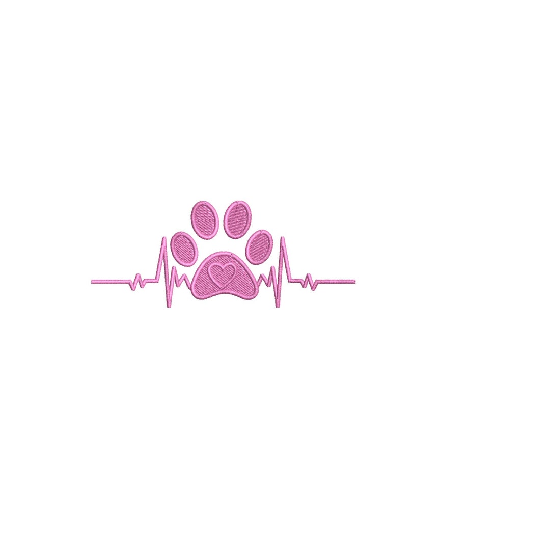 Dog Paw With Heart Beat. Paw Print Embroidery Design. Pawprint Applique ...
