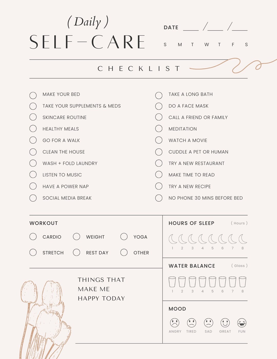 Self Care Tracker, Printable Self-care Planner, Instant Digital Download - Etsy