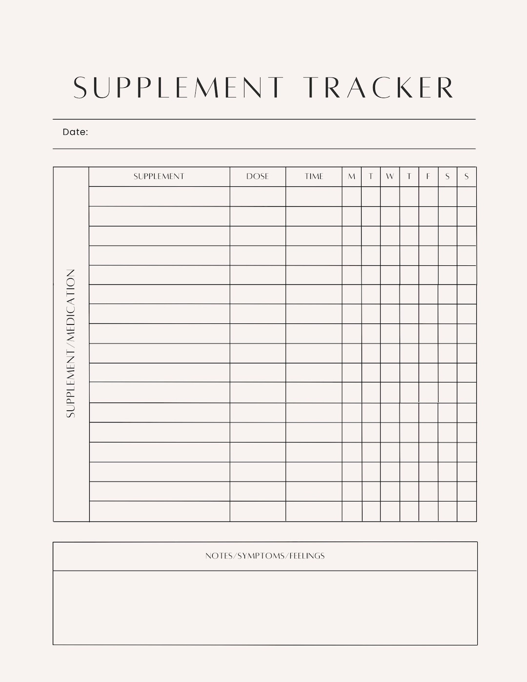 Supplement Tracker, Printable Planner, Digital Printable, Simple ...