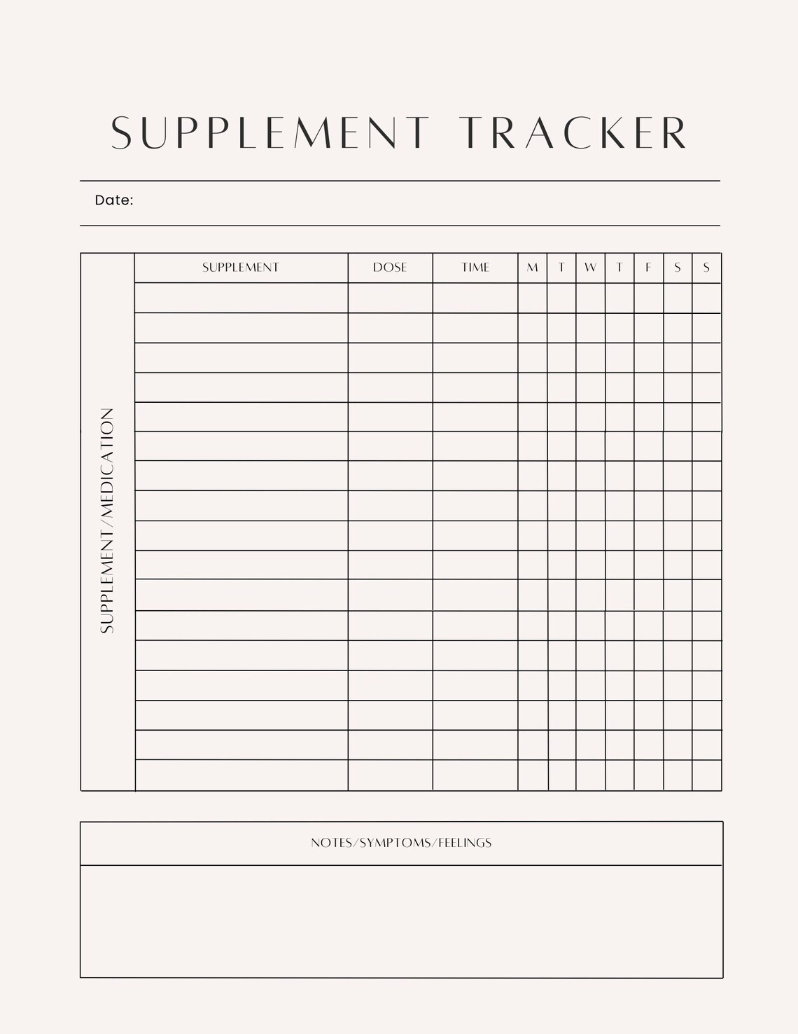 Supplement Tracker, Printable Planner, Digital Printable, Simple ...