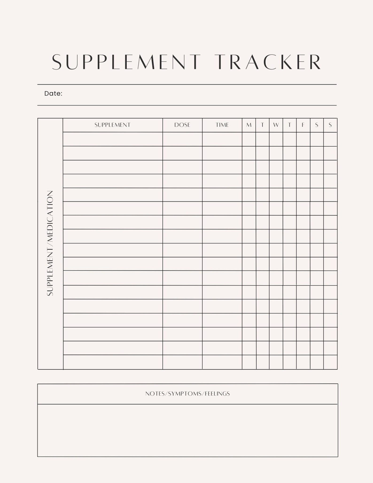 Supplement Tracker, Printable Planner, Digital Printable, Simple ...