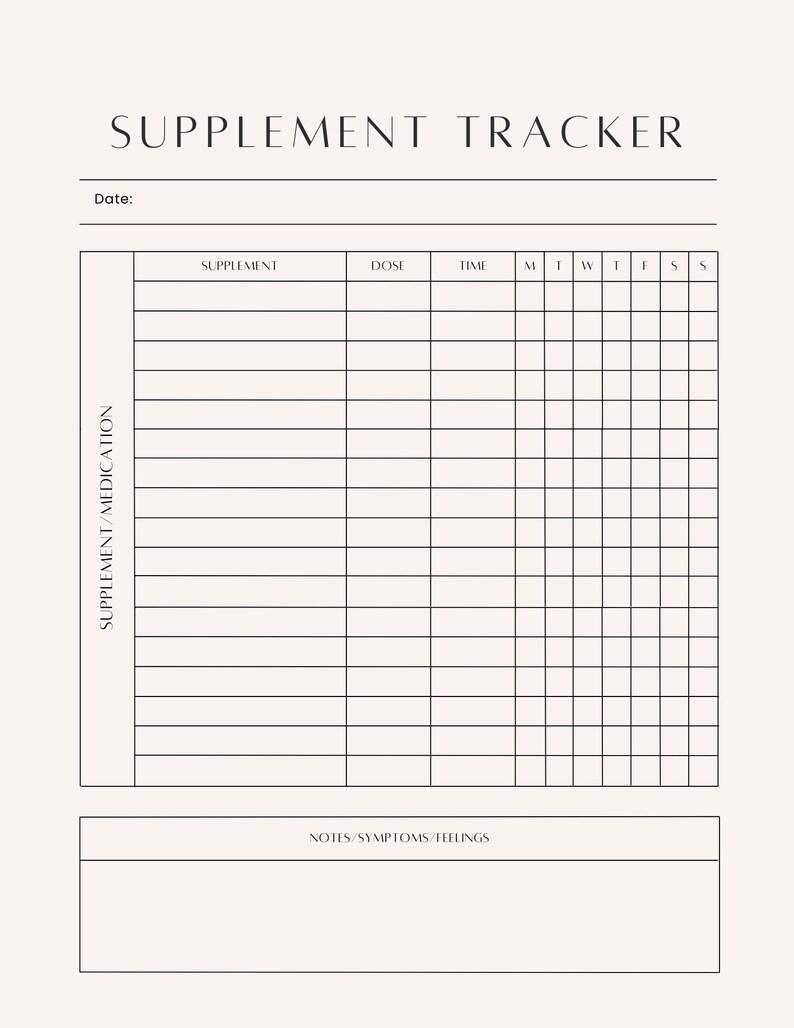 Supplement Tracker, Printable Planner, Digital Printable, Simple ...