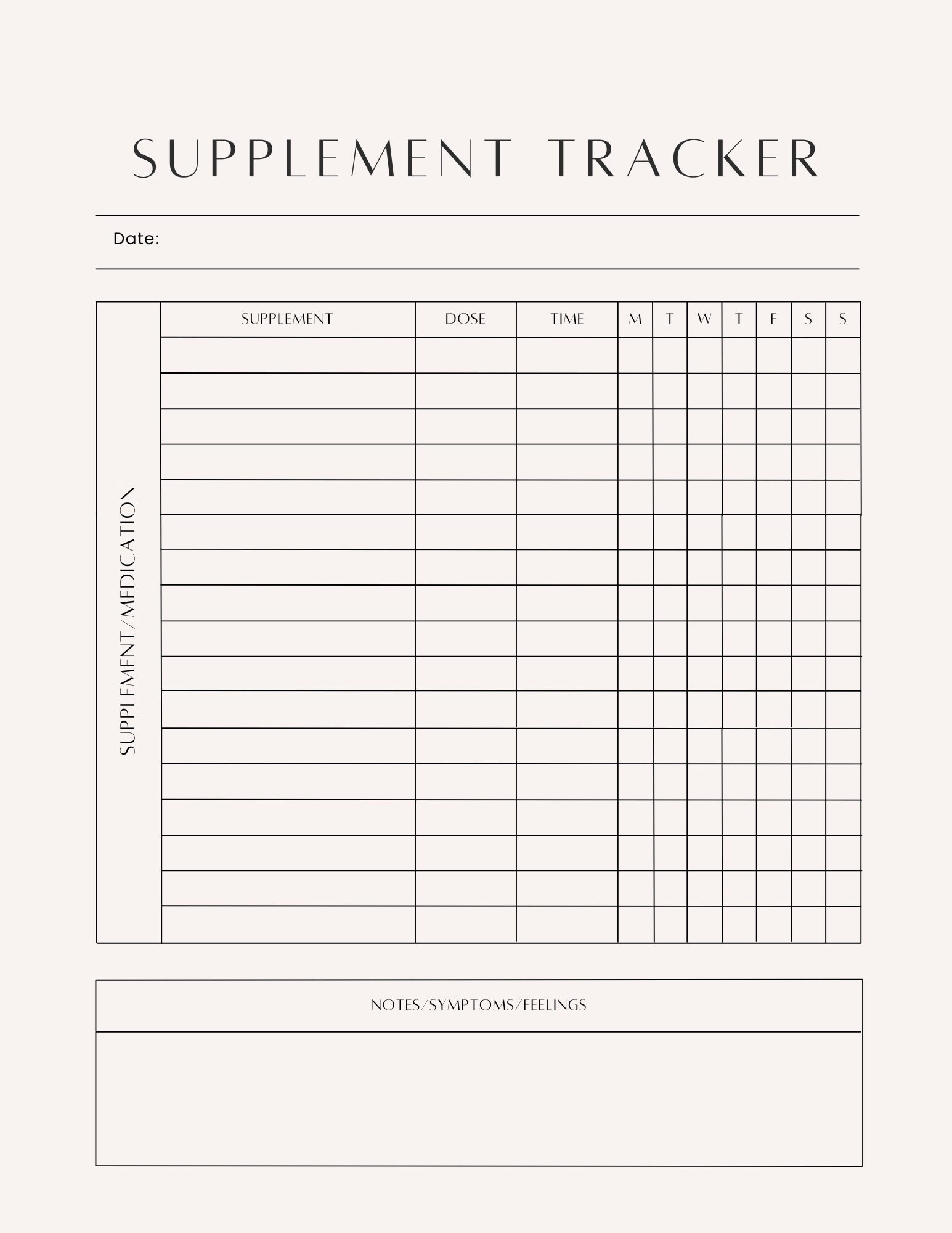 Supplement Tracker, Printable Planner, Digital Printable, Simple ...
