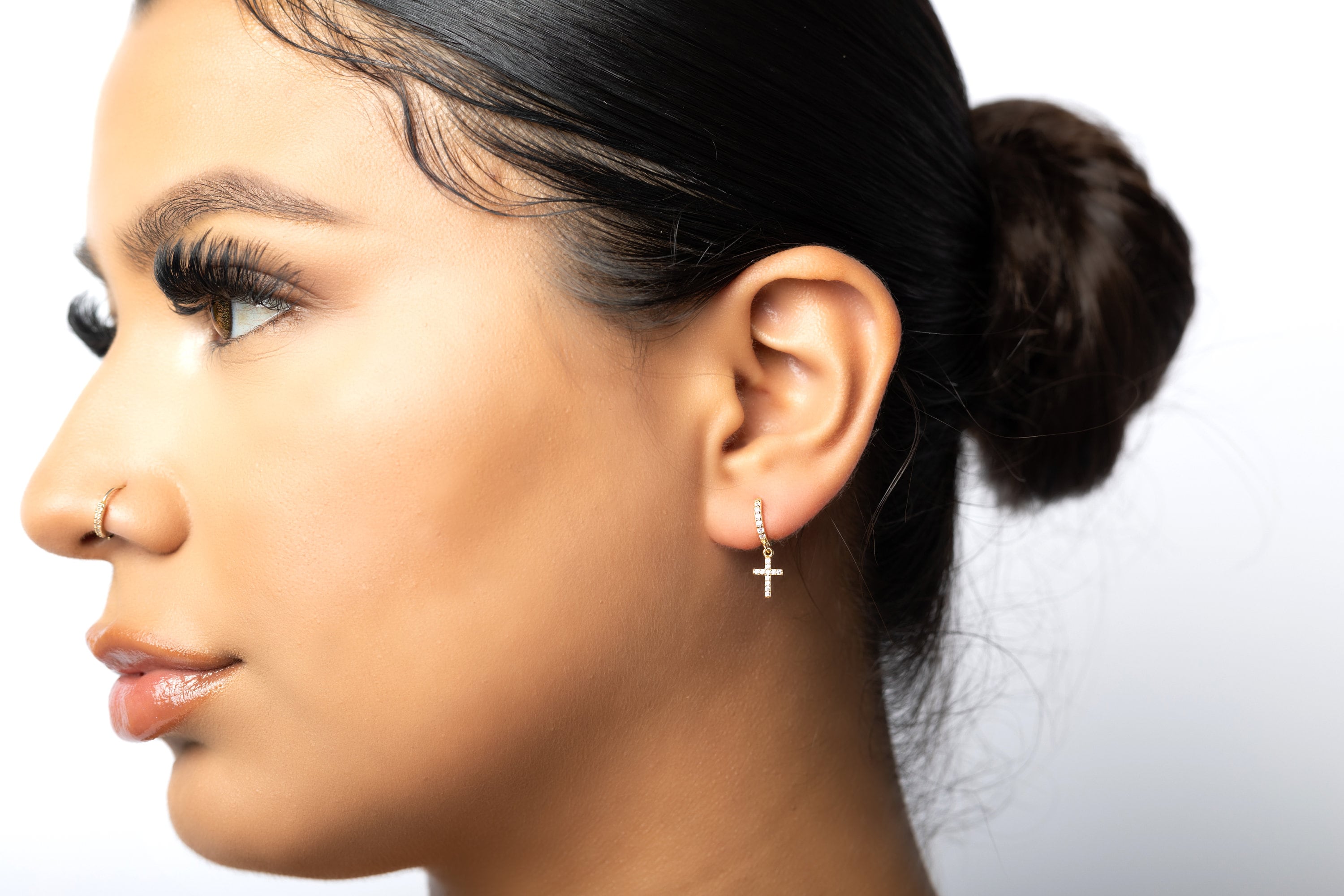 Cross Drop Pavé Diamond Huggie Hoops Gold Hoop Earrings Perfect Simple ...