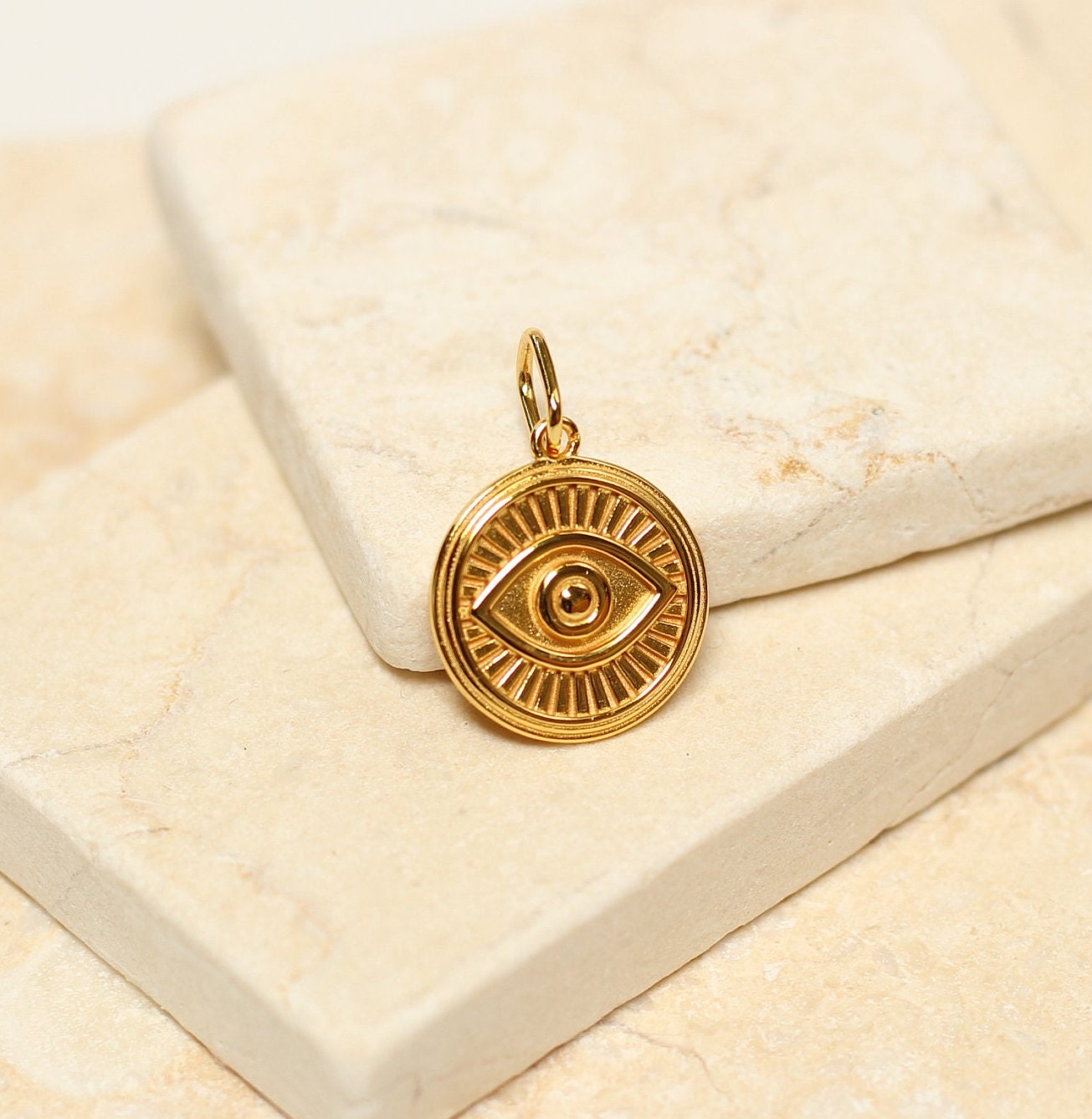 Gold Evil Eye Coin Pendant Evil Eye Coin Charm Evil Eye Medallion Charm ...