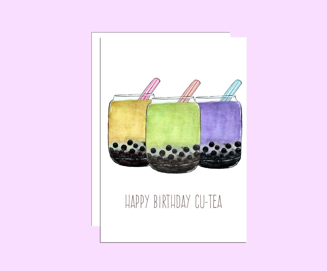 Bubble Tea Card | Boba Tea Watercolour Card | Watercolour Cards | Cute ...