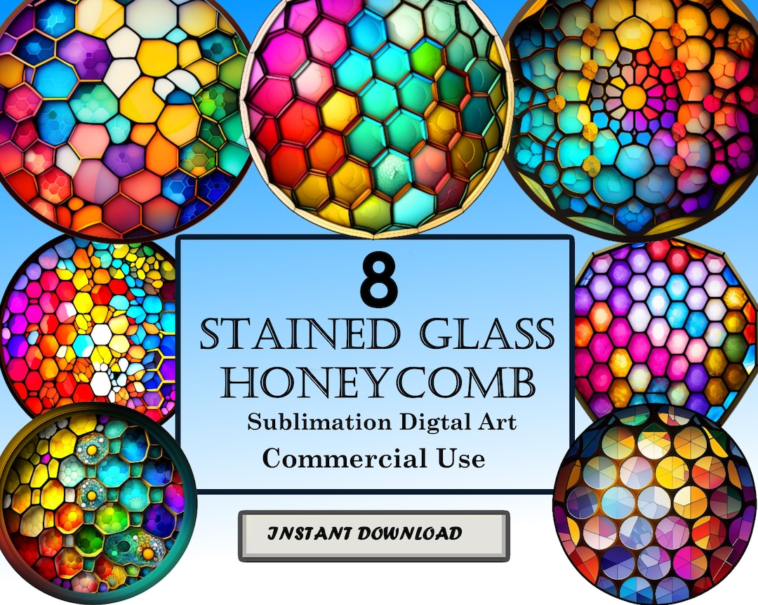 8 Honeycomb Stained Glass Pattern Sublimation Design, Printable Digital ...