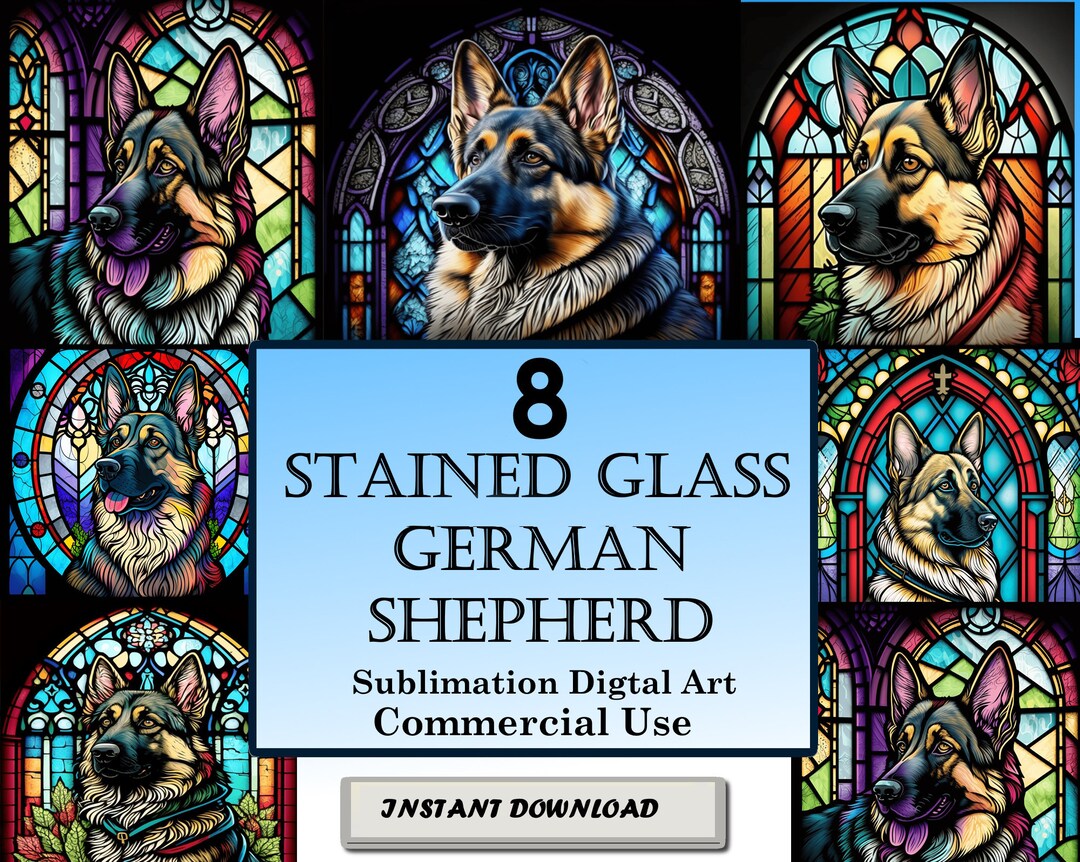 German Shepherd Stained Glass Designs: 12" PNG Clip Art (digital ...