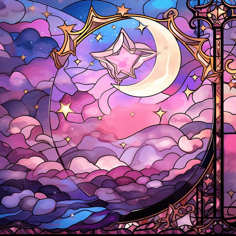 19 Celestial Moons Stained Glass Pattern: Sublimation Design (digital ...