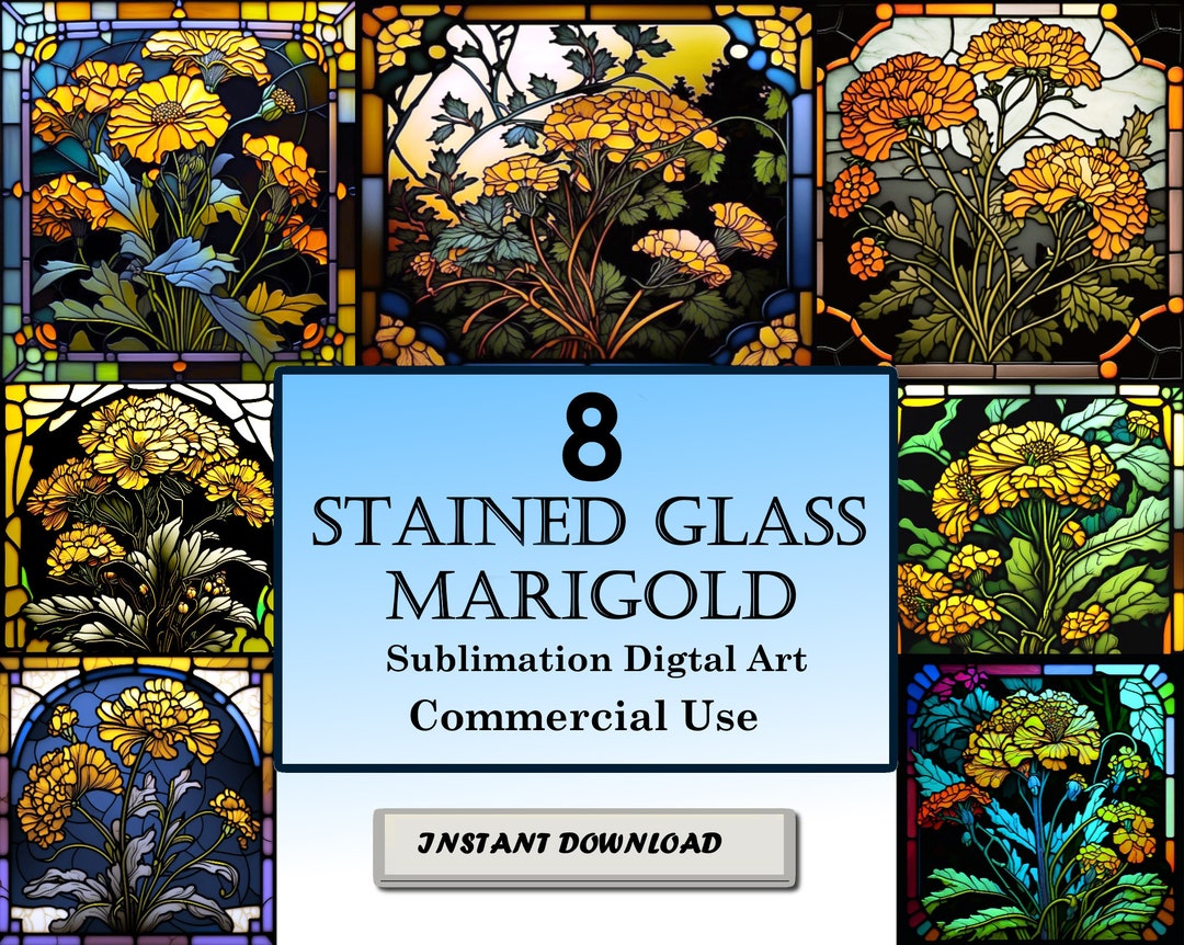 8 Marigold Stained Glass Pattern Sublimation Designs, Printable Digital ...