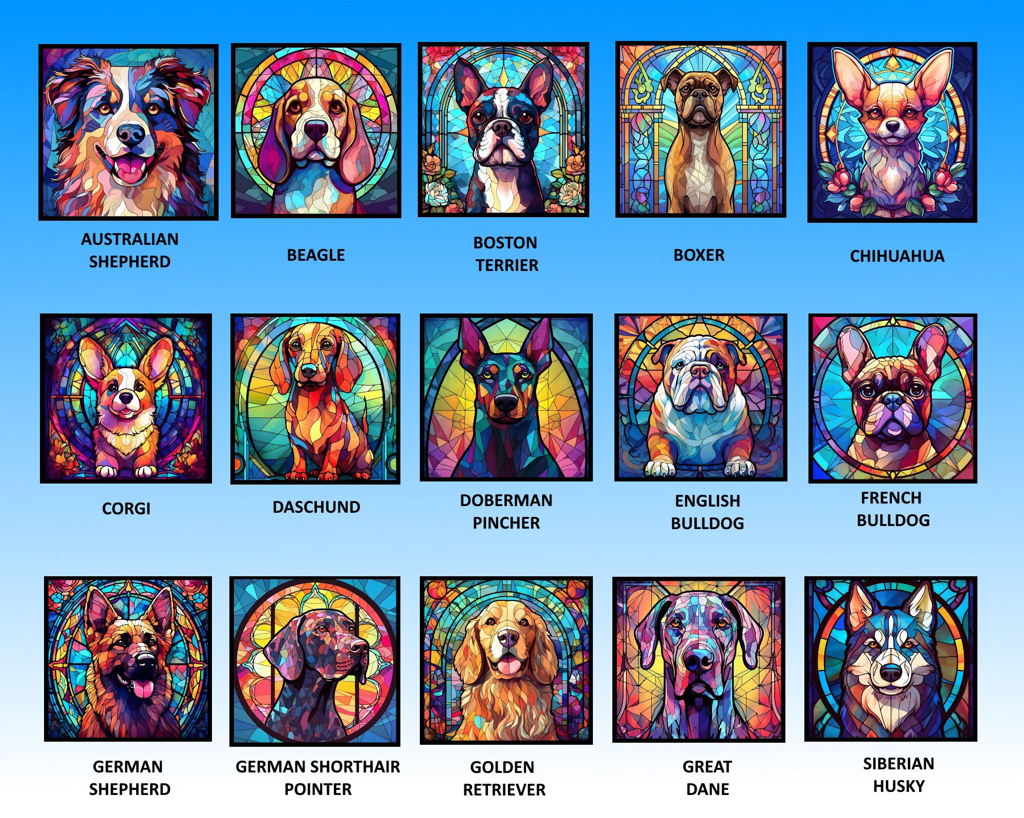 Stained Glass Dog Breeds Pattern: 25 Designs (digital Download) - Etsy