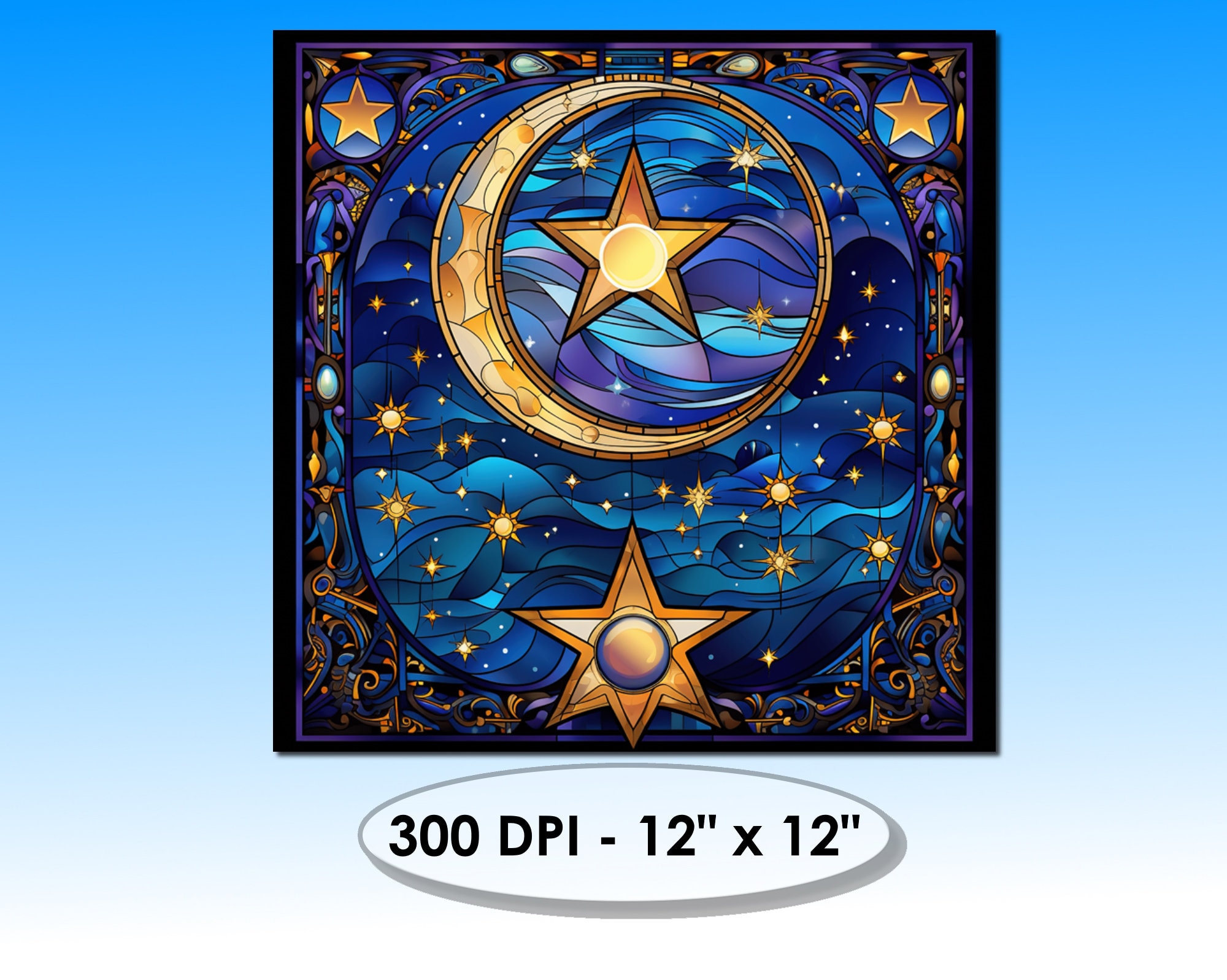 19 Celestial Moons Stained Glass Pattern: Sublimation Design (digital ...