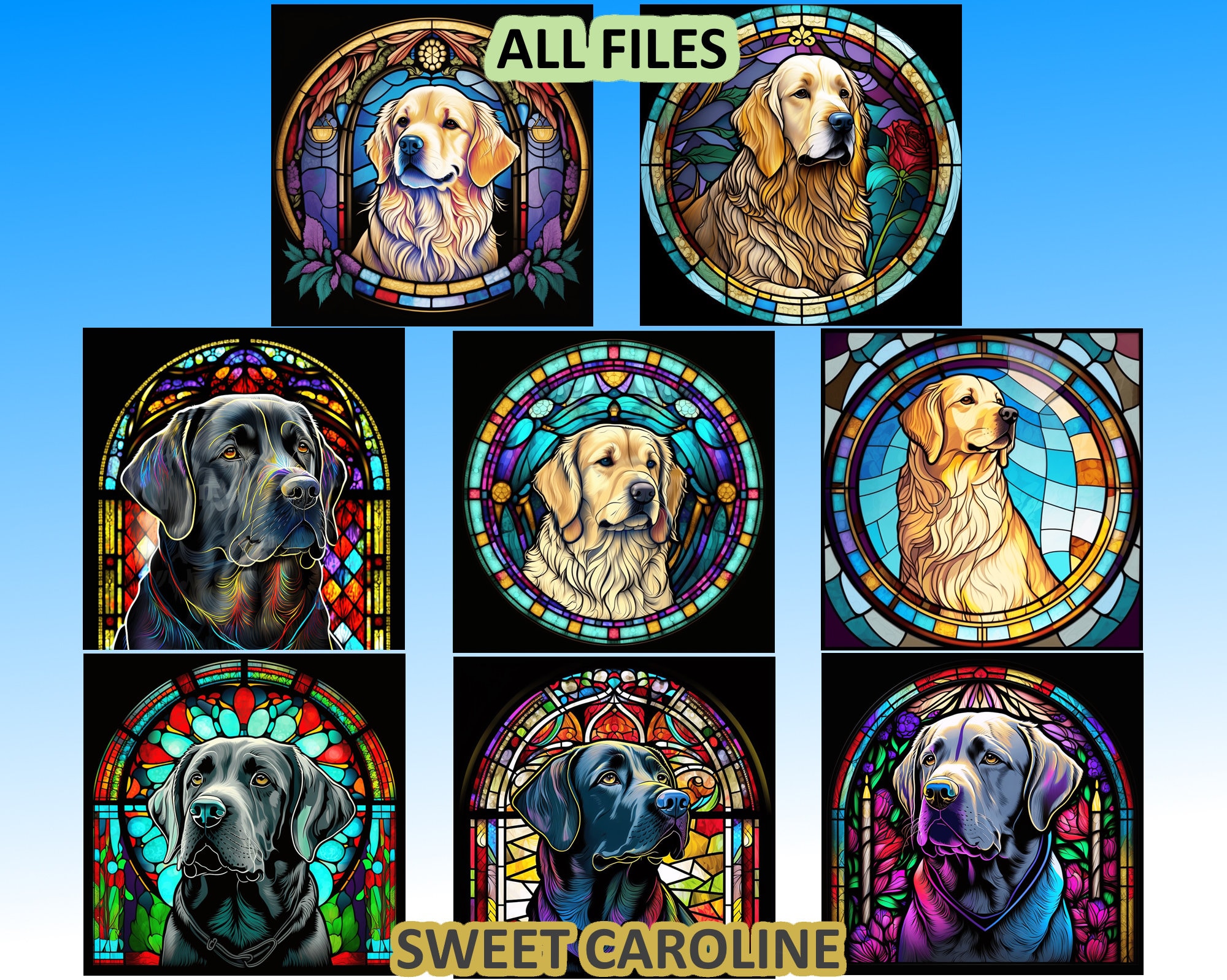 8 Labrador Retriever Stained Glass Designs: Dog Clip Art (digital ...