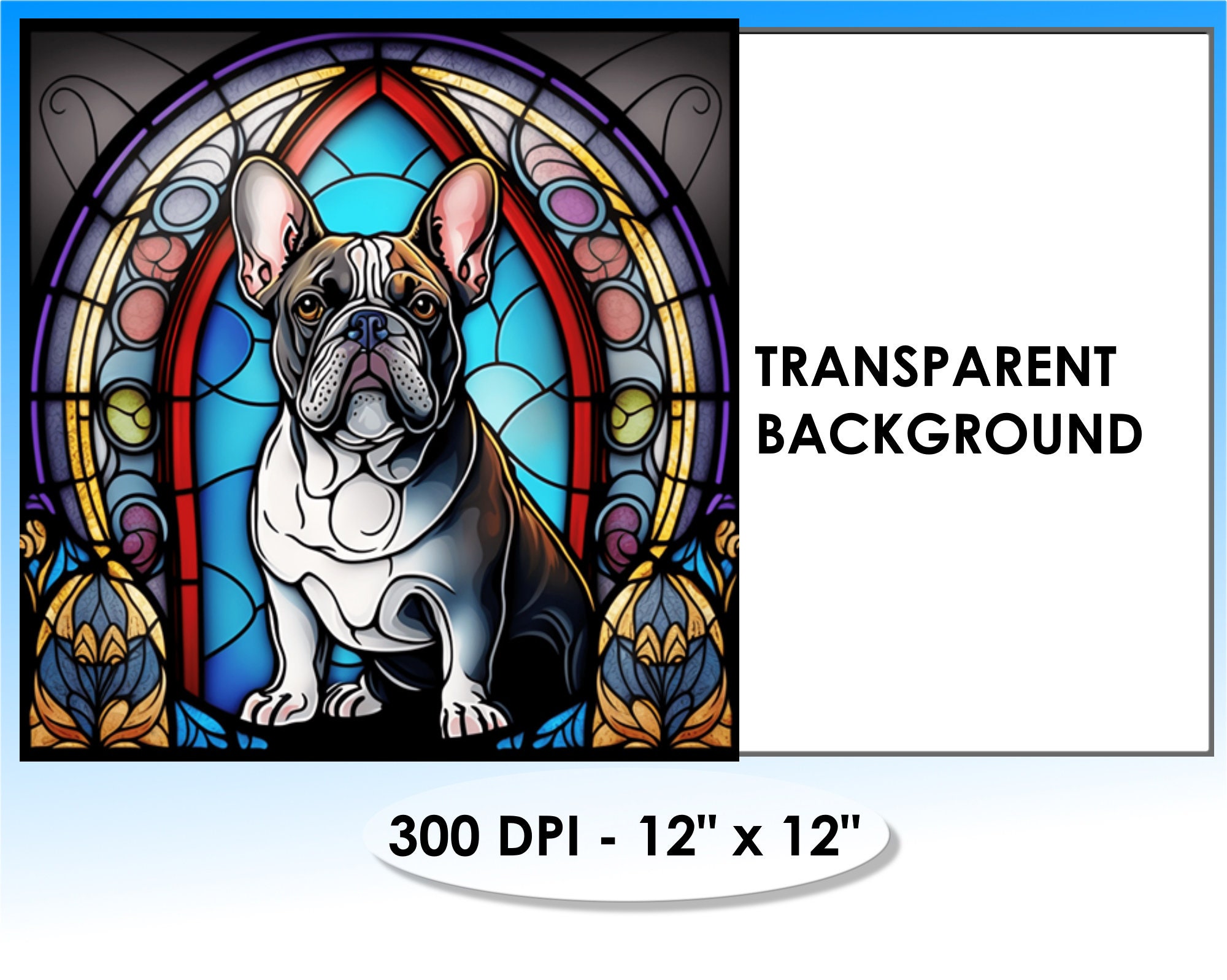 8 French Bulldog Stained Glass Pattern Sublimation Designs, Printable ...