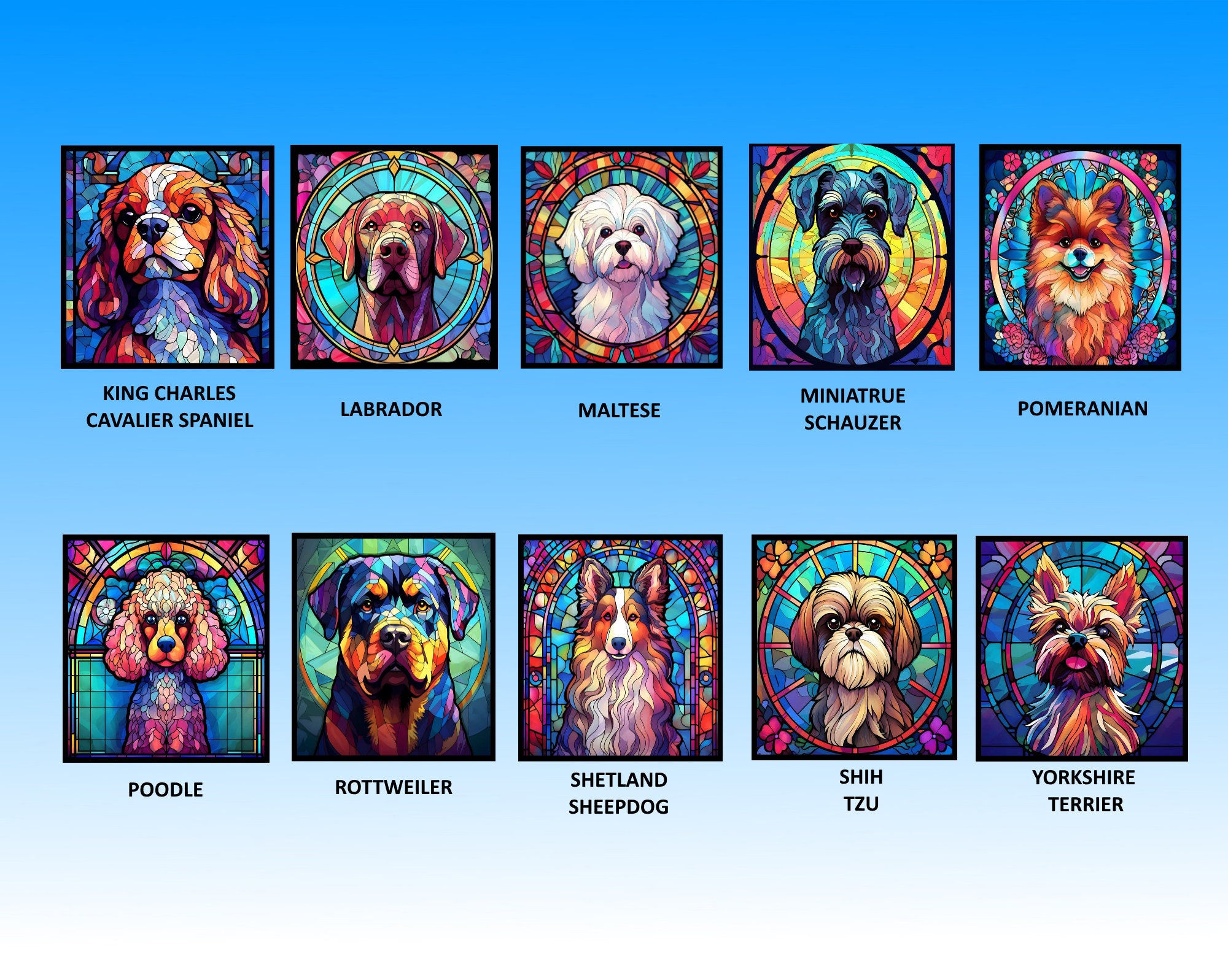 Stained Glass Dog Breeds Pattern: 25 Designs (digital Download) - Etsy