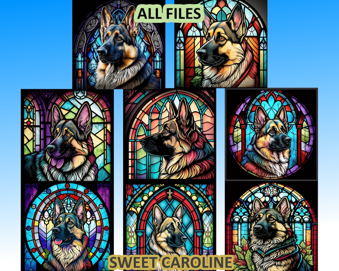 German Shepherd Stained Glass Designs: 12" PNG Clip Art (digital ...