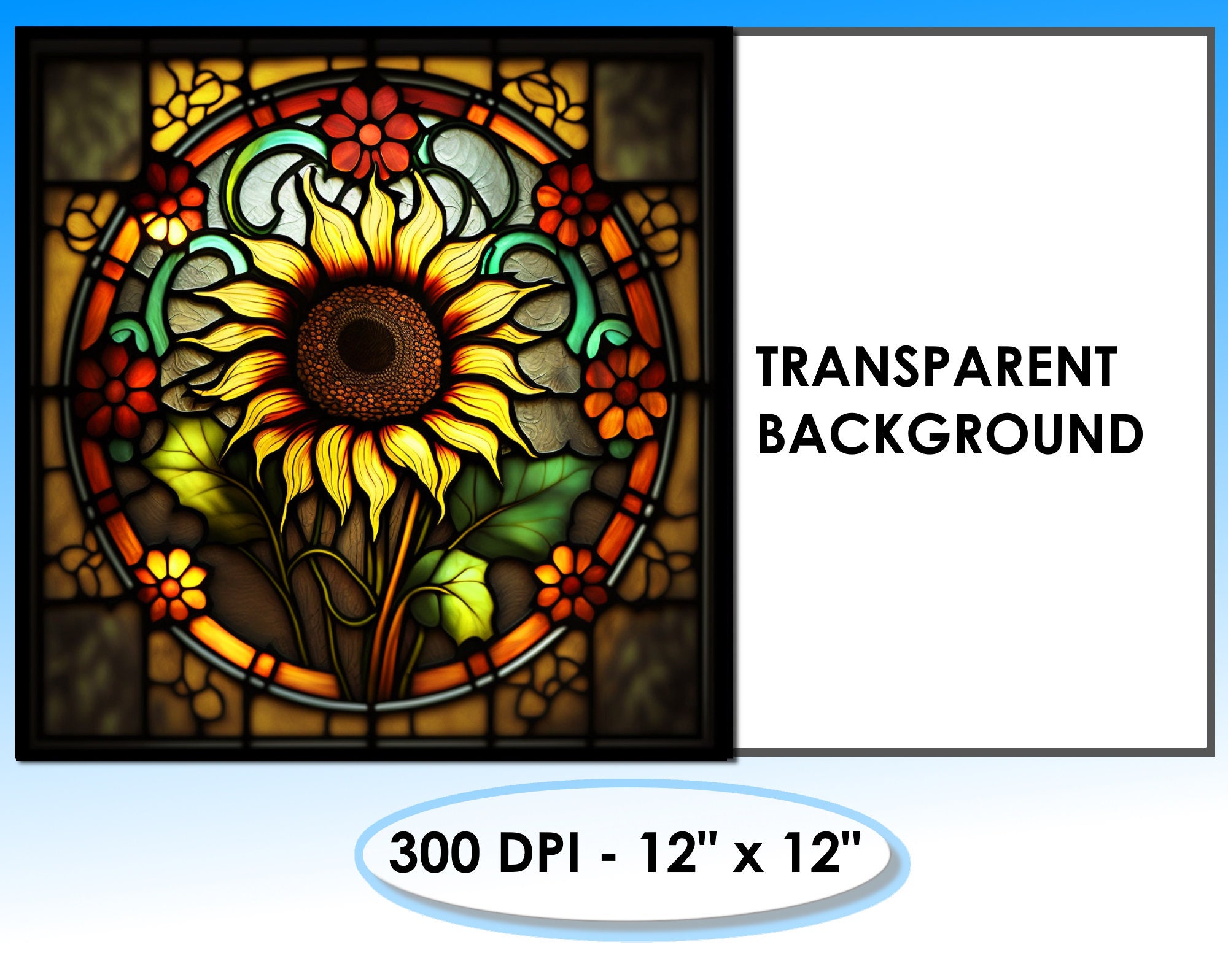 8 Sunflower Stained Glass Pattern Sublimation Design Printable Digital