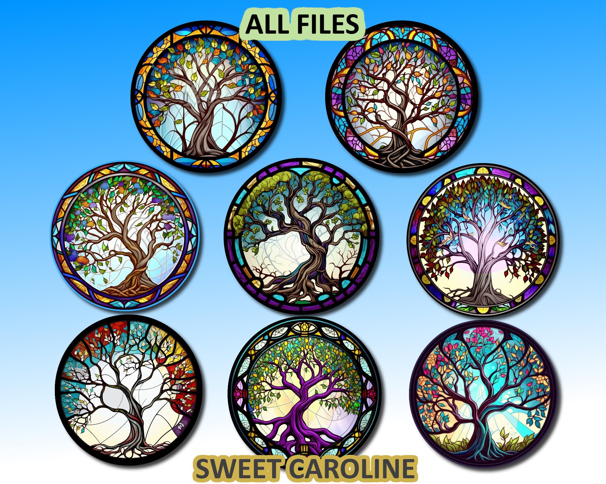 8 Tree of Life Stained Glass Pattern Sublimation Design, Printable ...