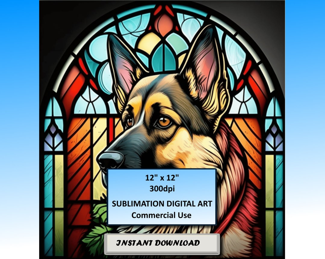 German Shepherd Stained Glass Art: Dog Sublimation Design (digital ...