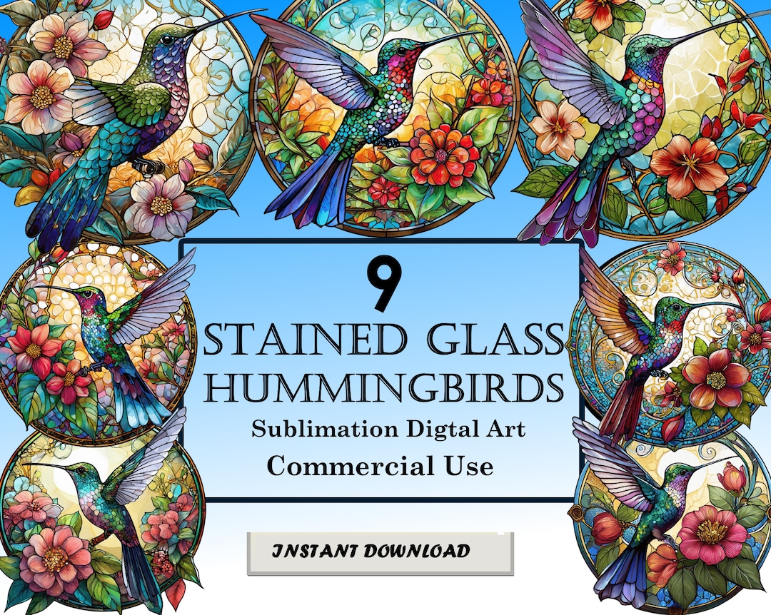 9 Hummingbirds Stained Glass Pattern Sublimation Design, Printable ...