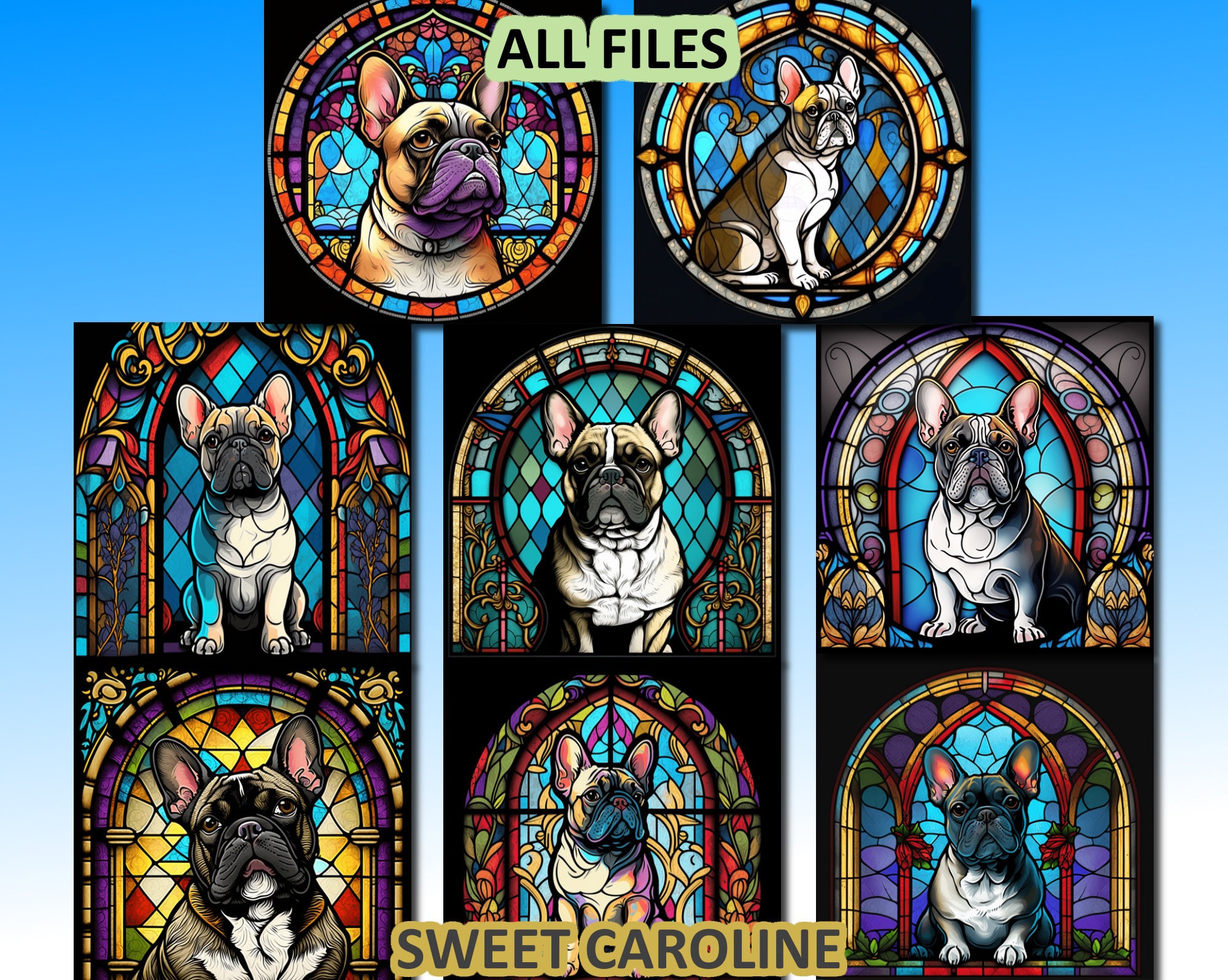 8 French Bulldog Stained Glass Pattern Sublimation Designs, Printable ...