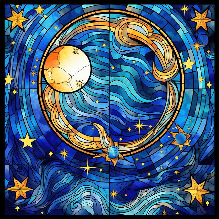 19 Celestial Moons Stained Glass Pattern: Sublimation Design (digital ...