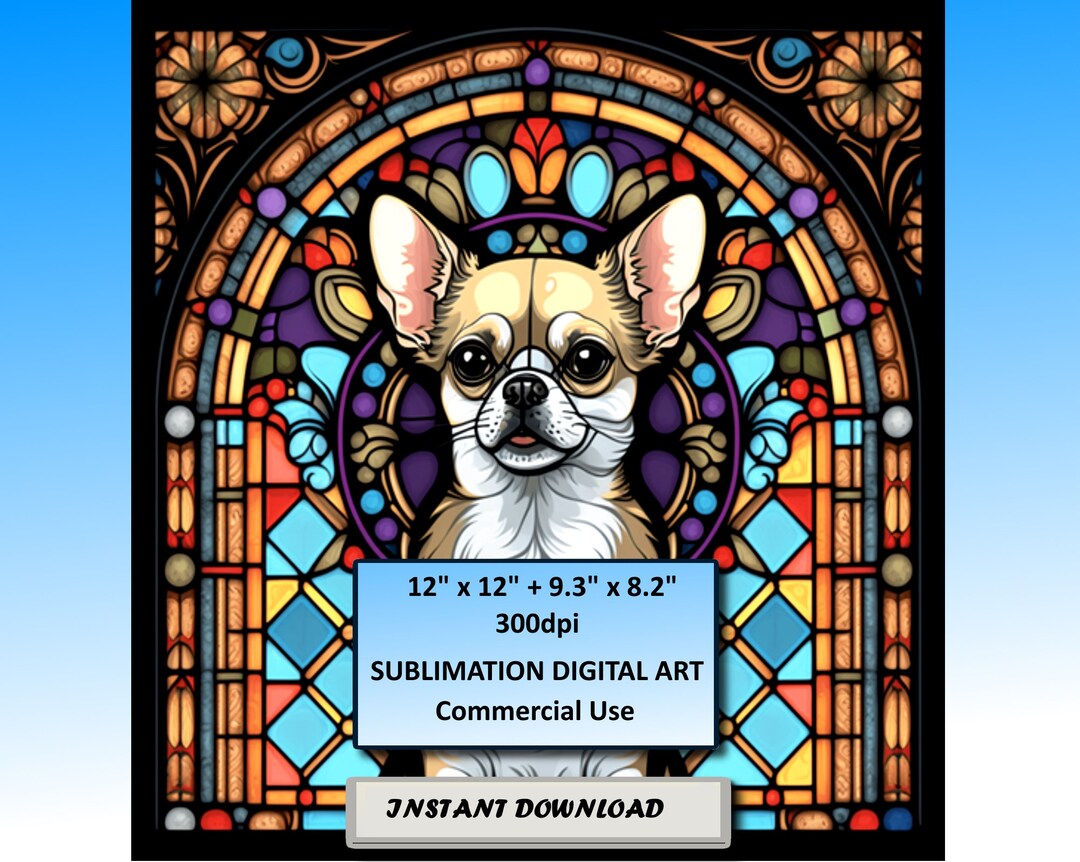 Chihuahua Dog Stained Glass Pattern Sublimation Designs, Printable Dogs ...