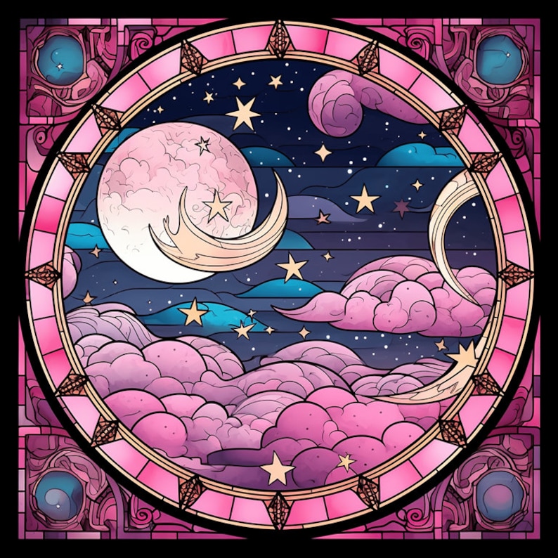19 Celestial Moons Stained Glass Pattern: Sublimation Design (digital Download) - Etsy UK