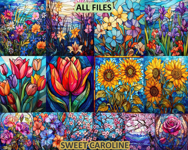 14 Stained Glass Flower Designs: PNG Clip Art (digital Download) - Etsy