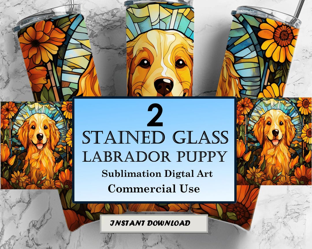Labrador Puppy Stained Glass Tumbler Sublimation Design (digital ...