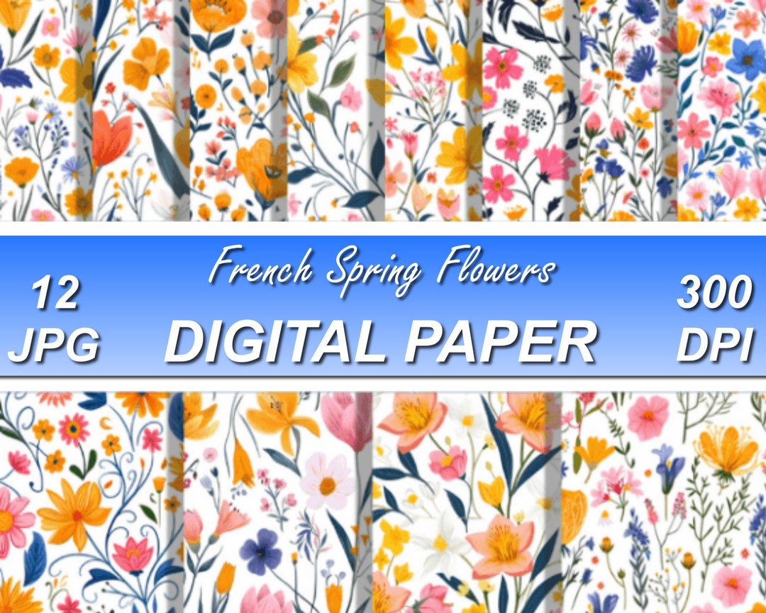 12 French Spring Flowers Pattern Sublimation Design, Printable Digital ...