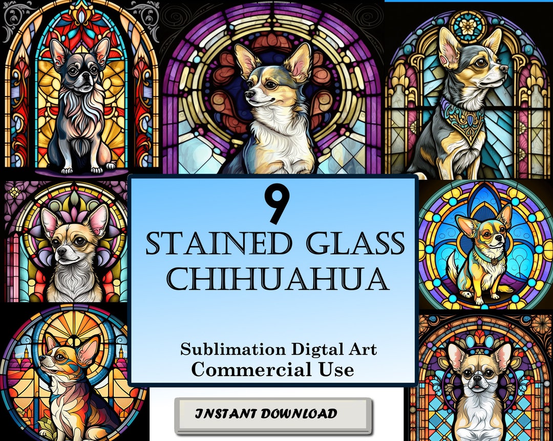 Chihuahua Stained Glass Pattern: 9 Dog Sublimation Designs (digital ...