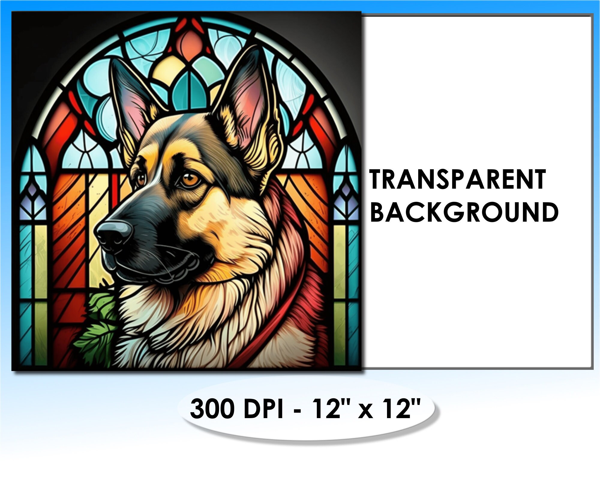 German Shepherd Stained Glass Designs: 12" PNG Clip Art (digital ...