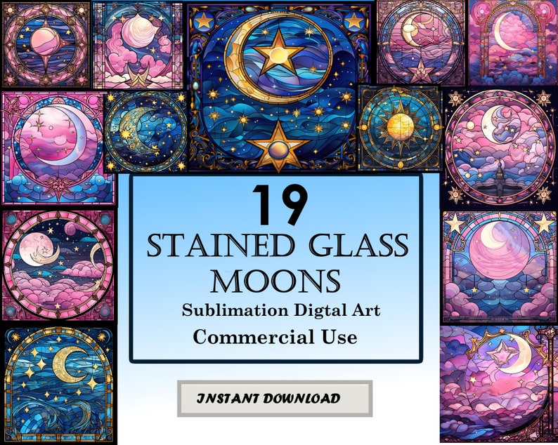 19 Celestial Moons Stained Glass Pattern: Sublimation Design (digital Download) - Etsy UK