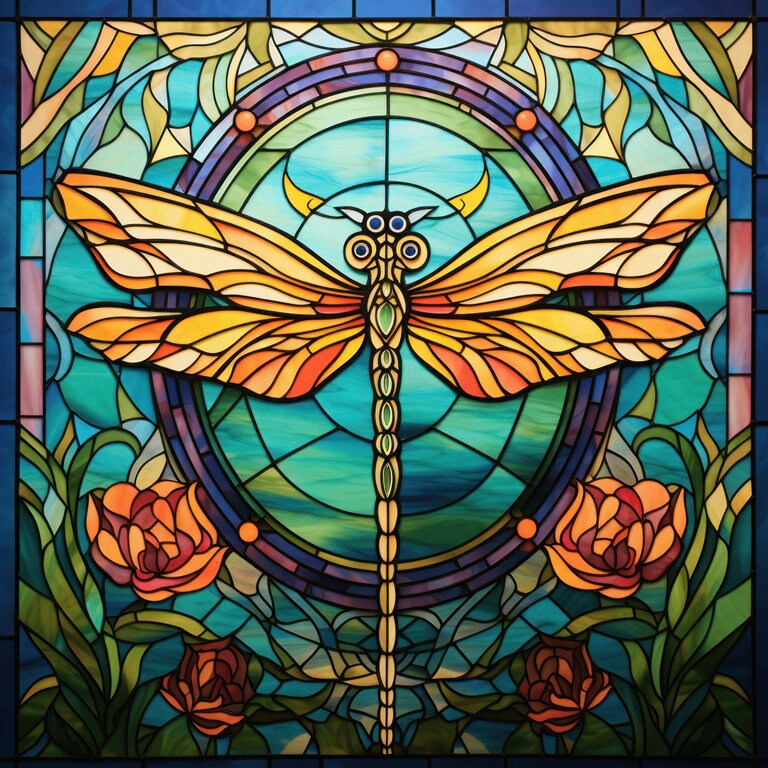 16 Stained Glass Dragonfly Patterns: Colorful Sublimation Art (digital ...